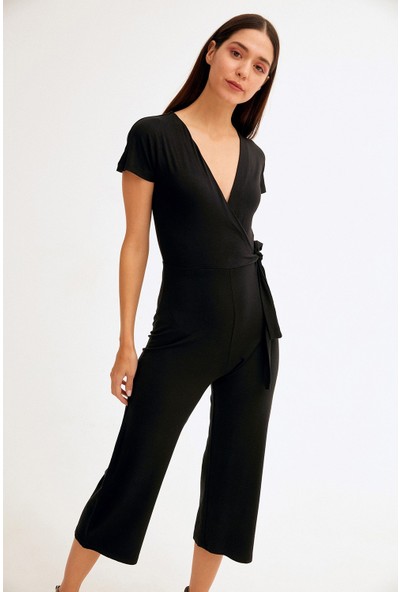 FullaModa Kruvaze Yaka Kuşaklı Tulum