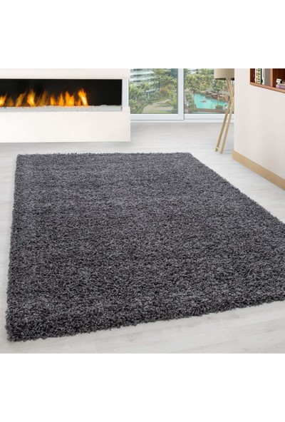 Oves Home Shaggy Halı 30 mm Uzun ve Yüksek Tüylü Düz Koyu Gri Rengi
