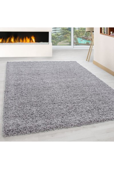 Oves Home Shaggy Halı 30 mm Uzun ve Yüksek Tüylü Düz Açık Gri Rengi