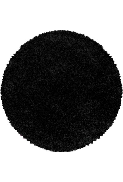 Oves Home Yuvarlak Shaggy Halı Salon Halısı Yumuşak Yüksek Havlı Düz Siyah Renkli