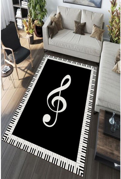 Cappio Halı Siyah Beyaz Zincir Desenli Halı (Makinada Yıkanabilir) - CP509