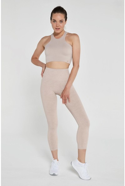 Jerf Palmi Kendinden Desenli Yuvarlak Yaka Kaplı Bra Açık Kahve