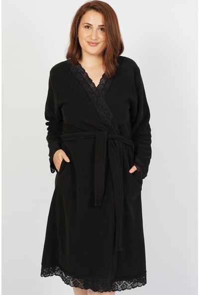 Vienetta Polar Büyük Beden Uzun Kol Dantelli Uzun Sabahlık