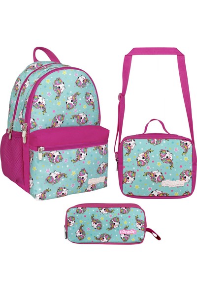Ümit Çanta Cennec Mavi Unicorn Desenli Kız Çocuk Ilkokul ve Ortaokul Çanta Seti