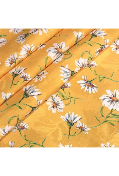 Suzani Sarı Papatya Desenli Dijital Baskılı Kumaş KMS-1137