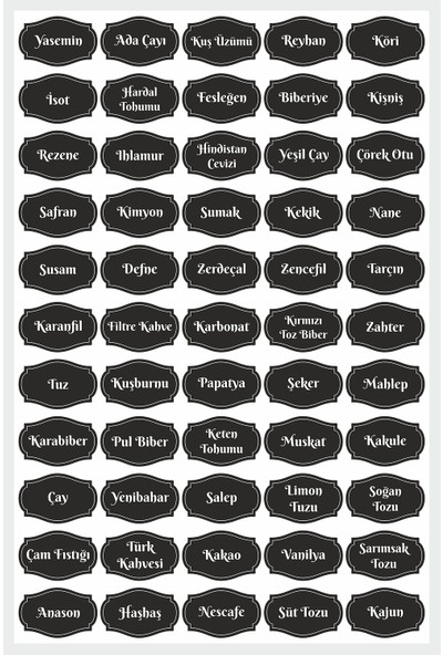 Vip Tedarik Siyah 94 Adet Baharat Bakliyat Kuruyemiş Kavanoz Sticker Etiketi Vip Tedarik Siyah 94 Adet Baharat Bakliyat Kuruyemiş Kavanoz Sticker Etiketi