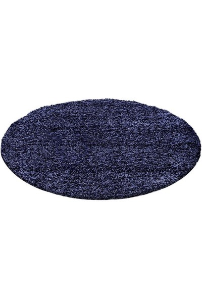 Ayyıldız Yuvarlak Shaggy Halı 30 mm Uzun ve Yüksek Tüylü Düz Lacivert Renkli