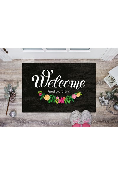 Ibsalpin Bayrak Welcome Yazılı Desenli Dijital Baskılı Kaymaz Taban Paspas