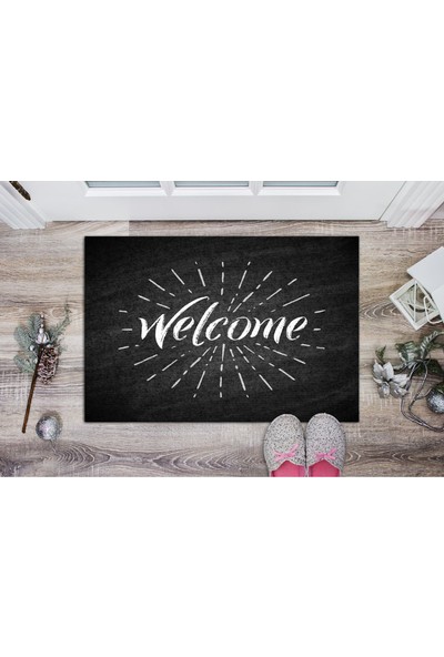 Ibsalpin Bayrak Welcome Yazılı Desenli Dijital Baskılı Kaymaz Taban Paspas
