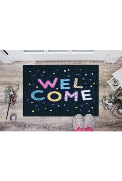 Ibsalpin Bayrak Welcome Yazılı Desenli Dijital Baskılı Kaymaz Taban Paspas