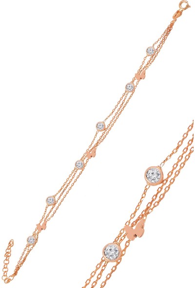 Söğütlü Silver Gümüş Rose Zirkon Taşlı Kelebek Figürlü Bileklik