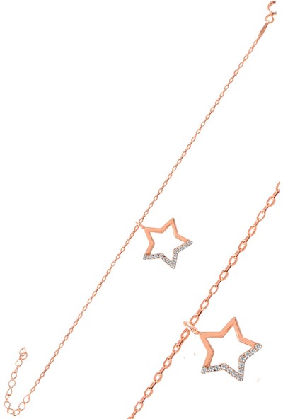 Söğütlü Silver Gümüş Rose Içi Boş Yıldız Bileklik