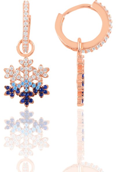 Söğütlü Silver Gümüş Rose Renkli Taşlı Kar Tanesi Halka Küpe