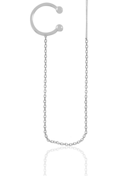 Söğütlü Silver Gümüş Rodyumlu Zincirli Kıkırdak Küpe