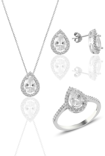 Söğütlü Silver Gümüş Rodyumlu Zirkon Taşlı Damla Modeli Üçlü Set Söğütlü Silver Gümüş Rodyumlu Zirkon Taşlı Damla Modeli Üçlü Set