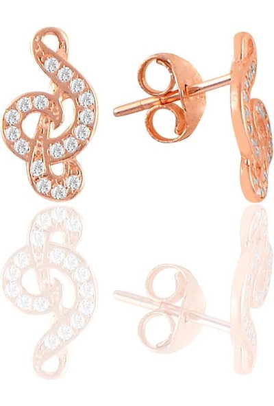 Söğütlü Silver Gümüş Rose Zirkon Taşlı Sol Anahtar Küpe