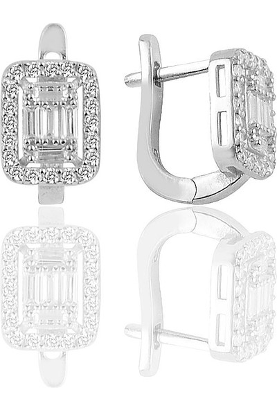 Söğütlü Silver Gümüş Rodyumlu Gümüş Baget Taşlı Klipsli Küpe