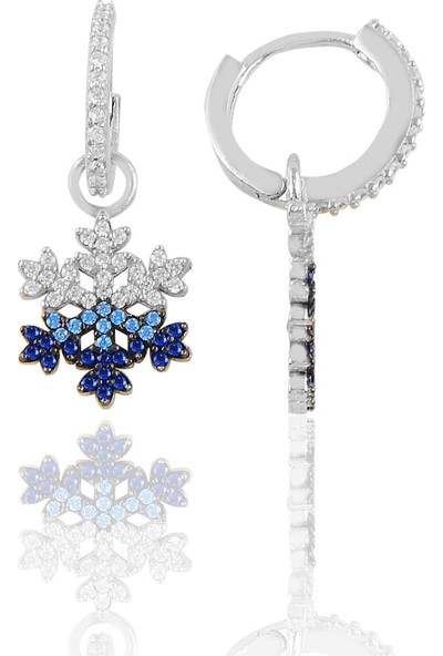 Söğütlü Silver Gümüş Renkli Taşlı Kar Tanesi Halka Küpe