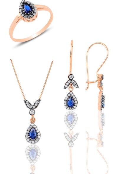 Söğütlü Silver Gümüş Rose Safir Taşlı Damla Üçlü Set Söğütlü Silver Gümüş Rose Safir Taşlı Damla Üçlü Set