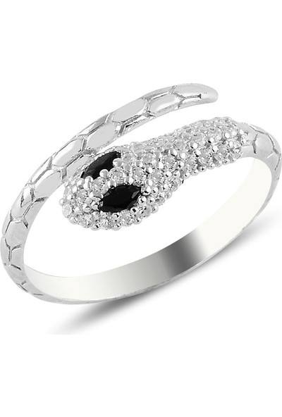 Söğütlü Silver Gümüş Rodyumlu Onix ve Zirkon Taşlı Ayarlanabilir Yılan Yüzük Söğütlü Silver Gümüş Rodyumlu Onix ve Zirkon Taşlı Ayarlanabilir Yılan Yüzük