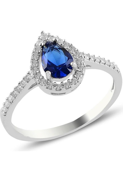 Söğütlü Silver Gümüş Rodyumlu Safir Taşlı Damla Modeli Yüzük Söğütlü Silver Gümüş Rodyumlu Safir Taşlı Damla Modeli Yüzük