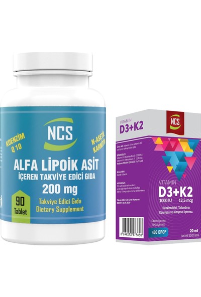 Ncs L-Carnitine 100 Mg Koenzim Q10 Alpha Lipoic Acid 200 Mg Coenzyme Q10 100 Mg 90 Tablet & Vitamin D3 + K2 Damla 20 ml Ncs L-Carnitine 100 Mg Koenzim Q10 Alpha Lipoic Acid 200 Mg Coenzyme Q10 100 Mg 90 Tablet & Vitamin D3 + K2 Damla 20 ml