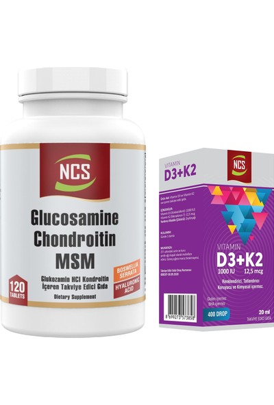 Ncs Glucosamine Chondroitin Msm Collagen Turmeric 120 Tablet & Vitamin D3 + K2 Damla 20 ml Ncs Glucosamine Chondroitin Msm Collagen Turmeric 120 Tablet & Vitamin D3 + K2 Damla 20 ml