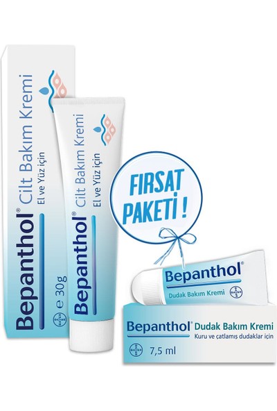 Bepanthol Cilt Kremi 30 gr + Dudak Kremi 7,5 ml l Avantajlı Günlük Bakım Seti