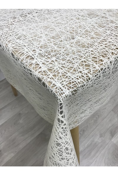 Yıldız Home Iplik Desen Hasır Pvc Şeffaf Kaplamalı Lüks Muşamba Masa Örtüsü Krem