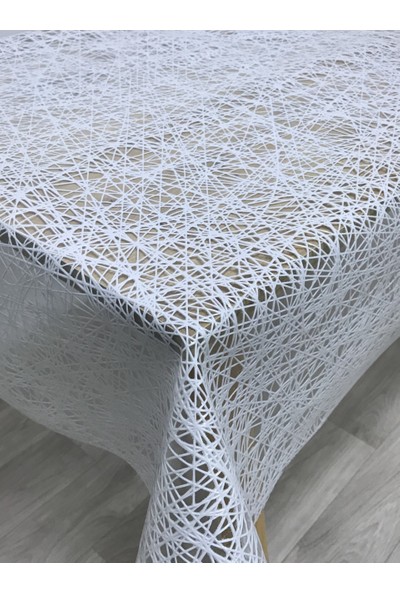 Yıldız Home Iplik Desen Hasır Pvc Şeffaf Kaplamalı Lüks Muşamba Masa Örtüsü Krem