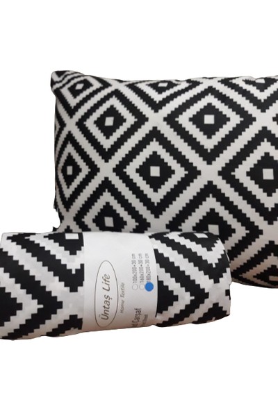 Üntaş Life Çift Kişilik Lastikli Çarşaf + 2 Adet Yastık Kılıfı 160 x 200 Cm. Diagonalsiyahbeyaz Ecdia3