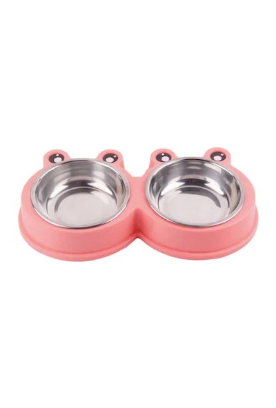 Ally Paws Double Kurbağa Şekilli Mama Kabı 2X370ML Pembe Ally Paws Double Kurbağa Şekilli Mama Kabı 2X370ML Pembe