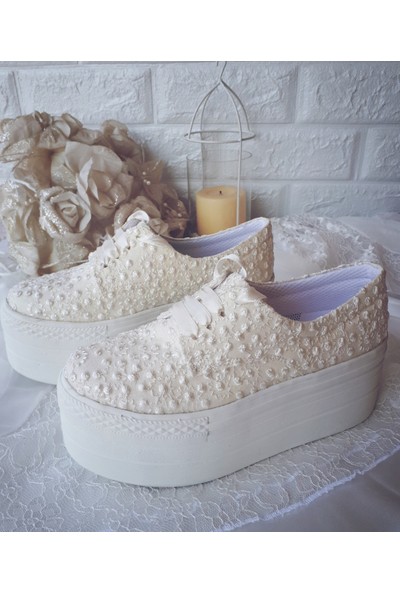 Modavien Kadin Yuksek Dolgu Topuk Nikah Dugun Gelin Ayakkabisi 412P