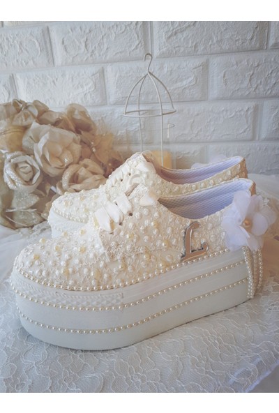 Modavien Kadin Convers Yuksek Dolgu Topuk Nikah Dugun Gelin Ayakkabisi 41216