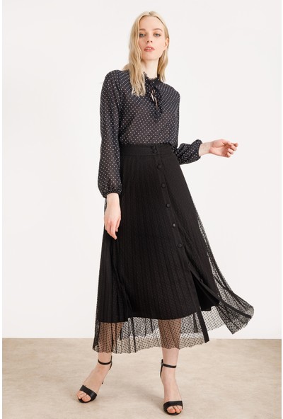 Ekol Dantel Siyah Pileli Etek