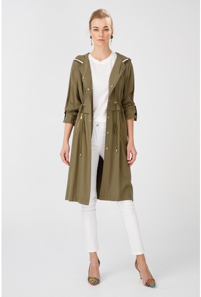 Ekol Kapüşonlu Haki Trençkot