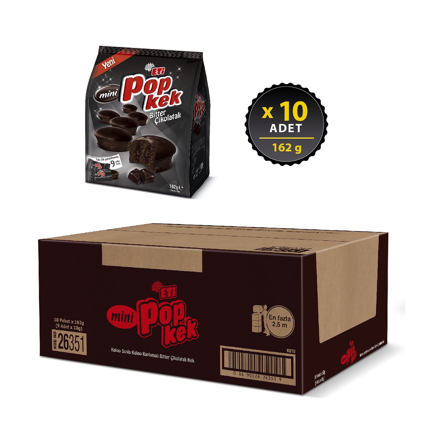 Eti Popkek Mini Bitter Çikolatalı Kek 162 g x 10 Adet Fiyatı