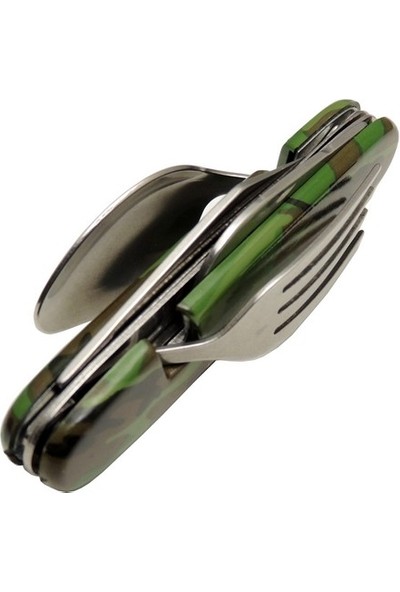 Wontis Kamuflaj Desenli Kumanya Çakısı 6 Fonksiyonlu Kaşık Çatal Kiti Küçük Boy