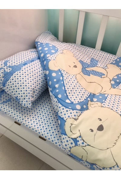 Bebek Özel Bebek/çocuk 100X150 Yastık Çarşaf Yorgan Seti Ayıcıklı Puantiyeli