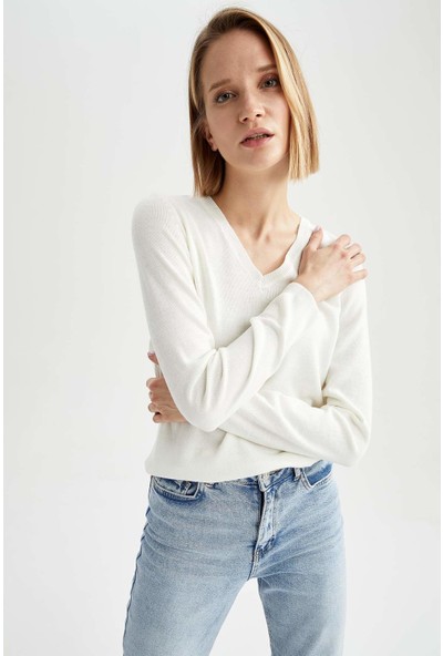 DeFacto Basic V Yaka Ekstra Yumuşak Dokulu Triko Kazak F7088Az21Au