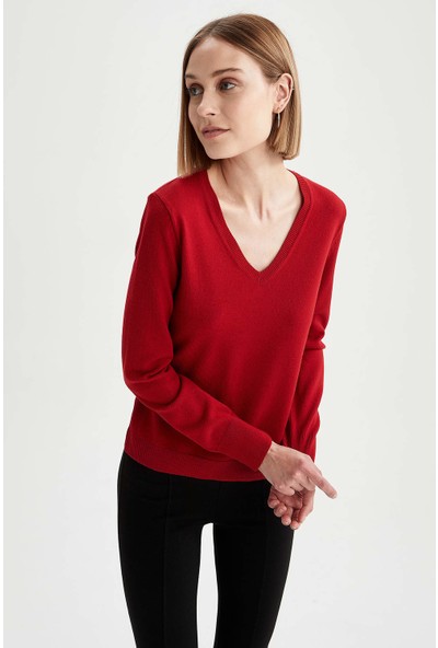 DeFacto Basic V Yaka Ekstra Yumuşak Dokulu Triko Kazak F7088Az21Au