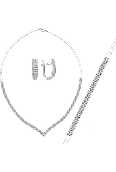 Bilezikci Suyolu 3 Sıra Çavuş 14 Ayar Beyaz Altın Set