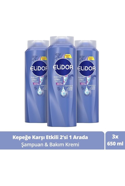 Elidor Şampuan Kepeğe Karşı Etkili 2si1 Arada 650 ml x 3 Adet Elidor Şampuan Kepeğe Karşı Etkili 2si1 Arada 650 ml x 3 Adet