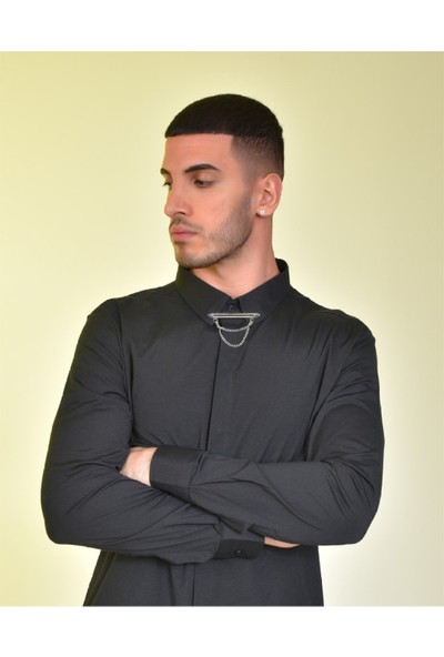 Rocqerx R-1377 Yaka Zincirli Poplin Gömlek