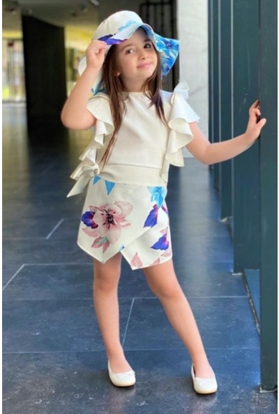 Riccotarz Kız Çocuk Şapkalı Zarf Etekli Mor Şortlu Takım