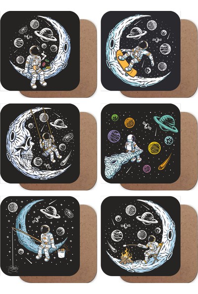 Hayat Poster Uzayda Hayat Var, Yalnız Astronot 6lı Ahşap Bardak Altlığı Seti Hayat Poster Uzayda Hayat Var, Yalnız Astronot 6lı Ahşap Bardak Altlığı Seti