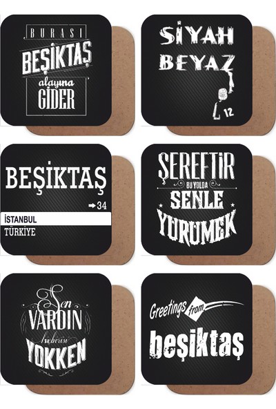 Hayat Poster Beşiktaş 6lı Ahşap Bardak Altlığı Seti