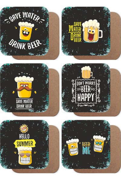 Hayat Poster Emojili Bira Temalı 6lı Ahşap Bardak Altlığı Seti Hayat Poster Emojili Bira Temalı 6lı Ahşap Bardak Altlığı Seti