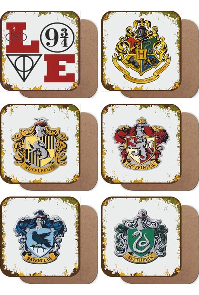 Hayat Poster Harry Potter Hogwarts ve Diğer Takımlar 6lı Ahşap Bardak Altlığı Seti