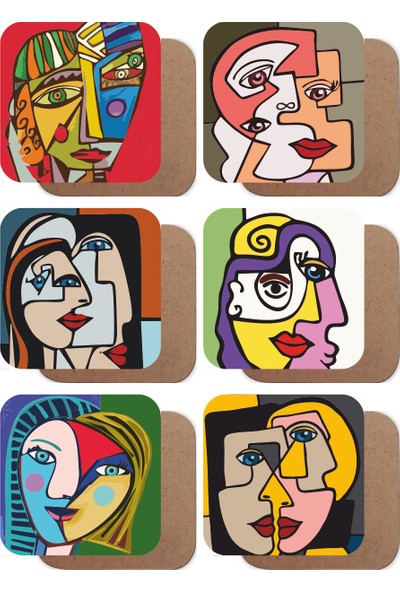 Hayat Poster Picasso Tarz Modern 6lı Ahşap Bardak Altlığı Seti Hayat Poster Picasso Tarz Modern 6lı Ahşap Bardak Altlığı Seti